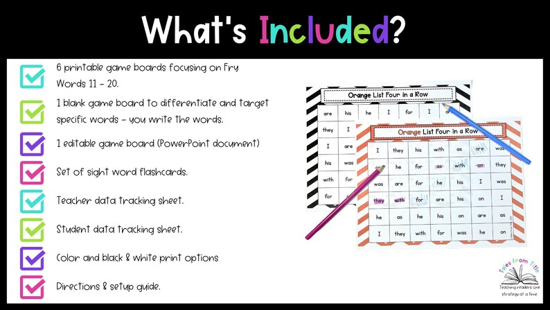 Fry Sight Words 11-20 Four in a Row Game | Printable & Editable Sight ...