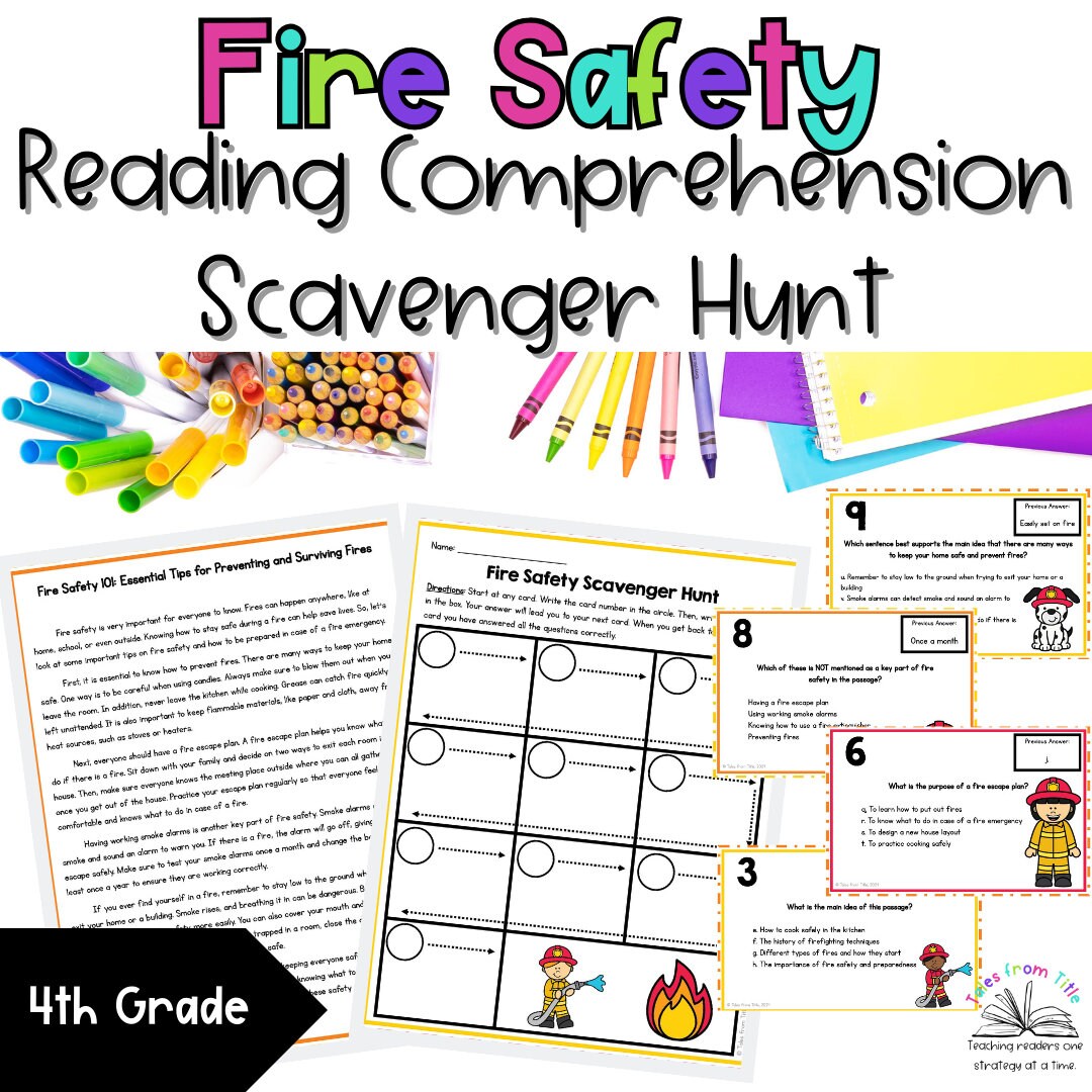 4th Grade Fire Safety Nonfiction Reading Comprehension Scavenger Hunt ...