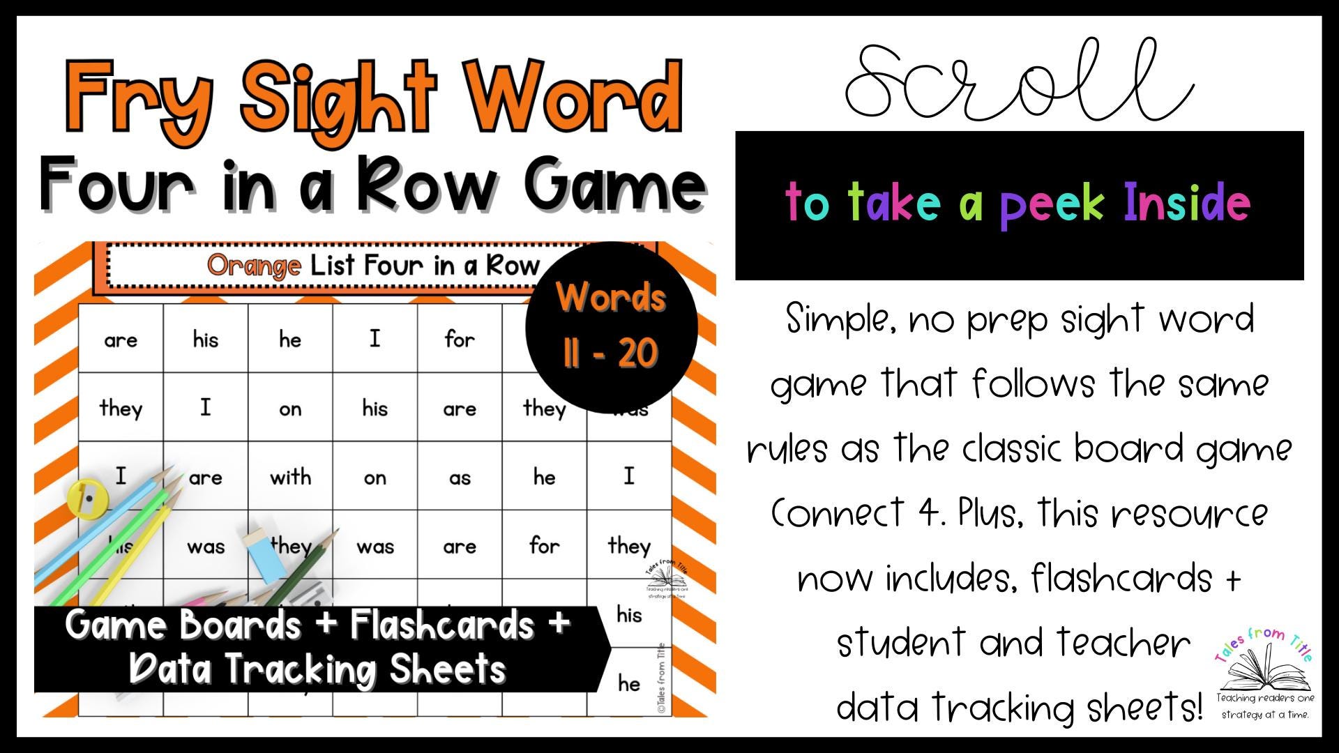Fry Sight Words 11-20 Four in a Row Game | Printable & Editable Sight ...
