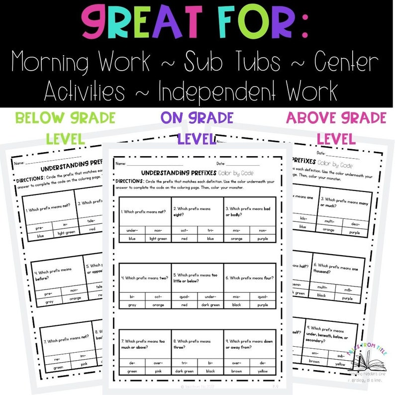 Differentiated Prefixes Color by Code Worksheets for Intermediate ...