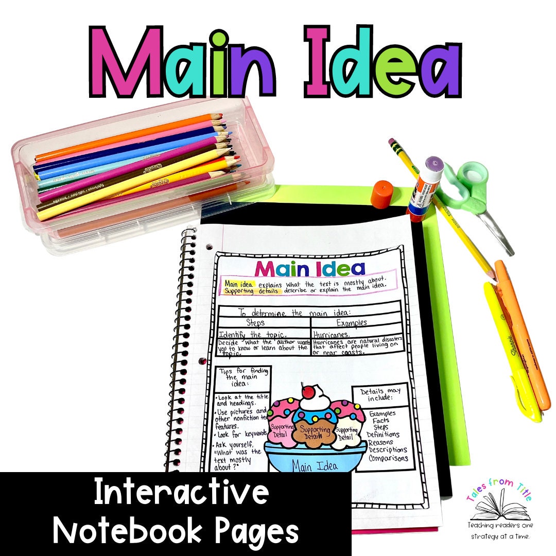 Main Idea and Supporting Details Interactive Notebook Pages - Etsy
