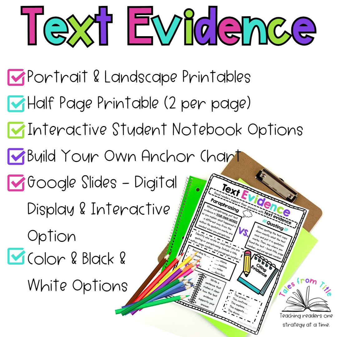 Using Text Evidence Anchor Charts & Interactive Notebook Pages - Etsy