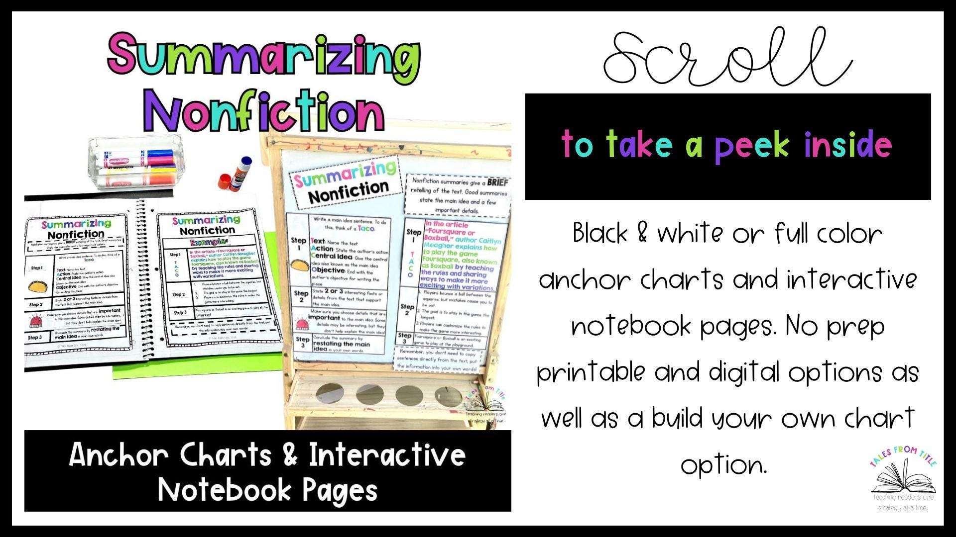 Summarizing Nonfiction Anchor Charts and Interactive Notebook Pages ...