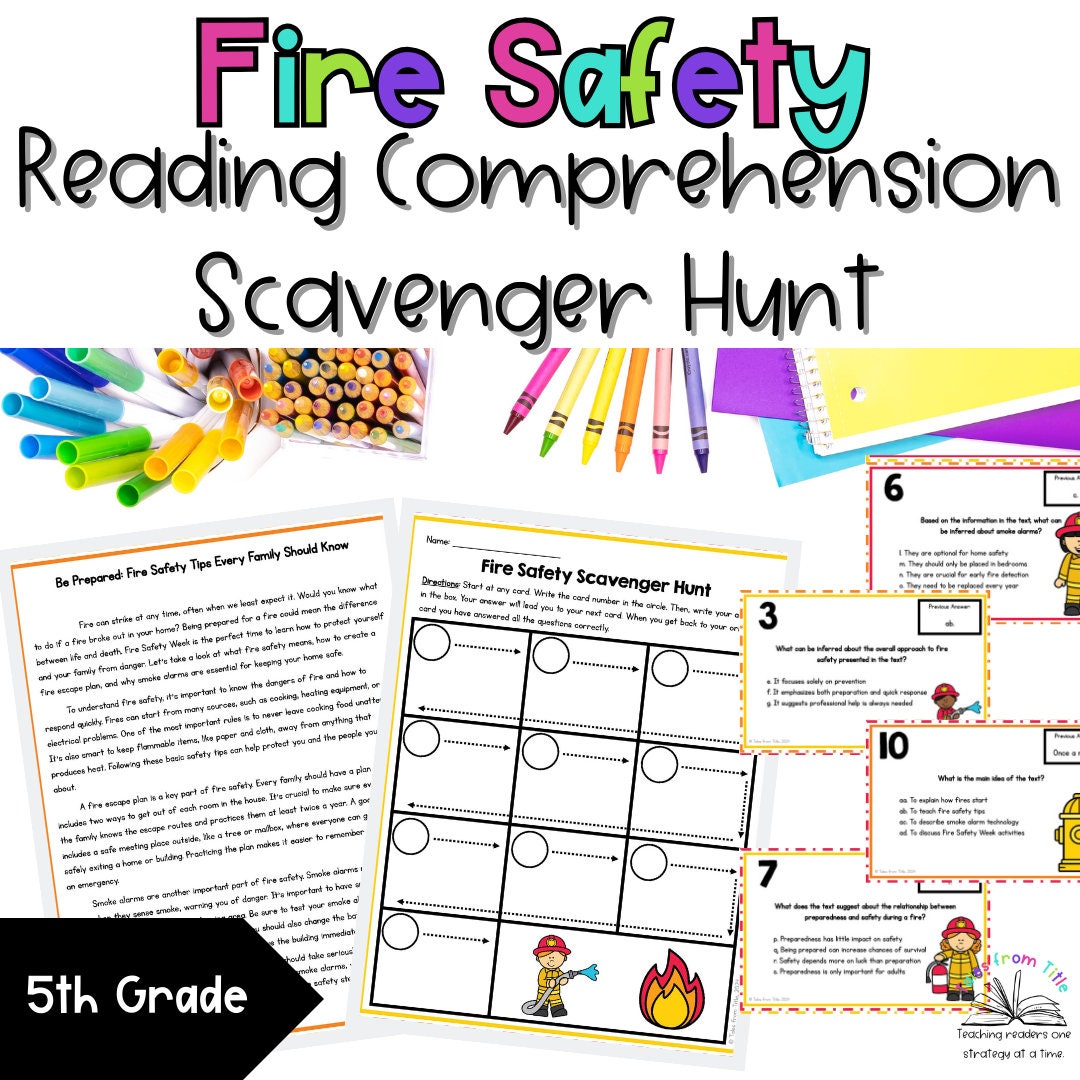 5th Grade Fire Safety Nonfiction Reading Comprehension Scavenger Hunt ...