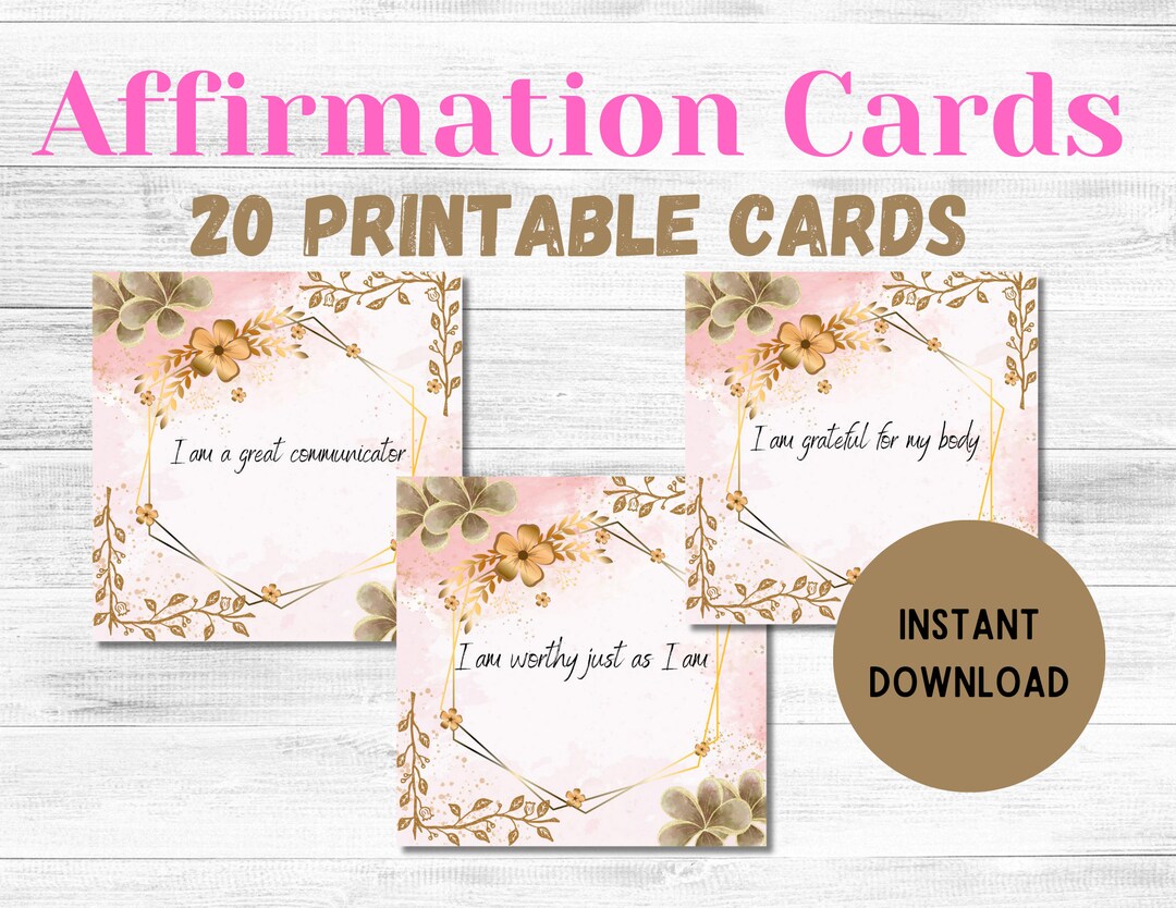 Pink Flower Affirmation Cards, Printable Cards, Motivational Cards ...