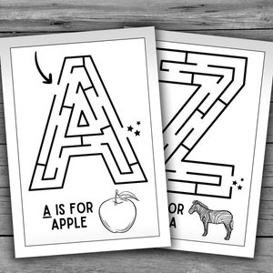 26 Printable Alphabet Maze Coloring Page Worksheets for Kids: Preschool ...
