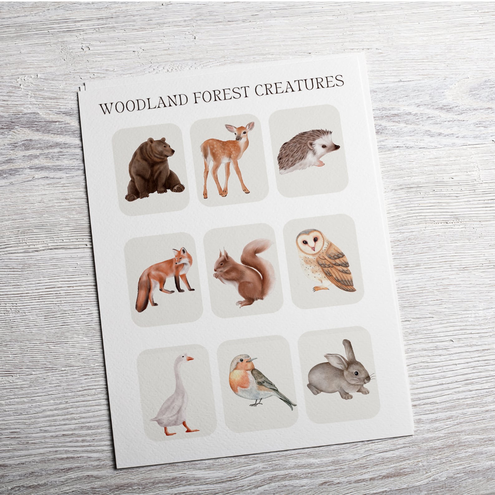 27 Printable Memory Card Game for Kids Watercolor Forest Animal ...