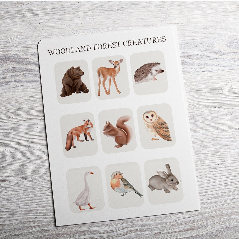 27 Printable Memory Card Game for Kids Watercolor Forest Animal ...