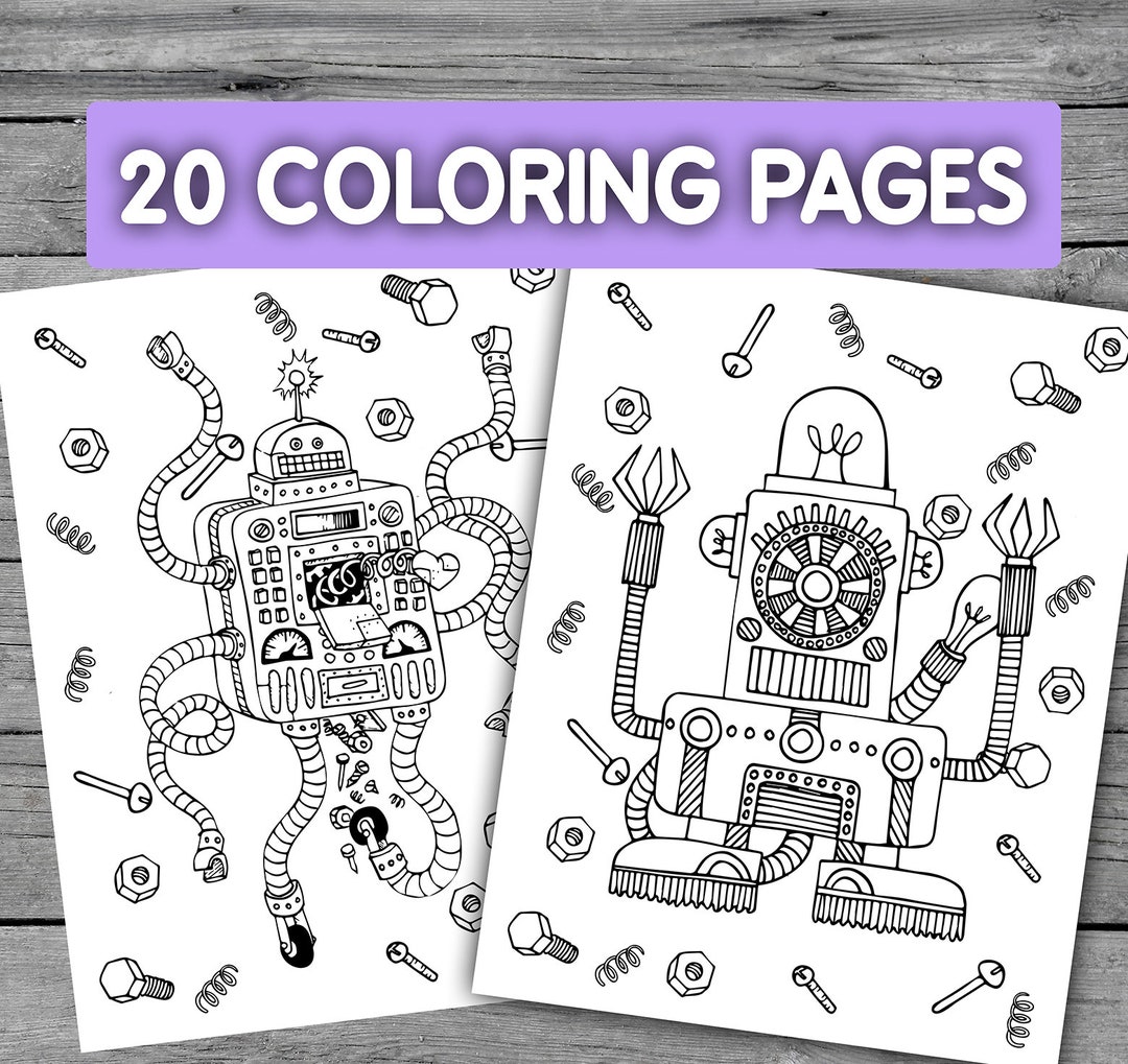 20 Printable Kids Robot Coloring Page Worksheets Activity - Etsy
