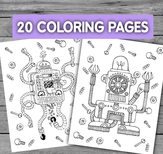 20 Printable Kids Robot Coloring Page Worksheets Activity | Etsy Canada