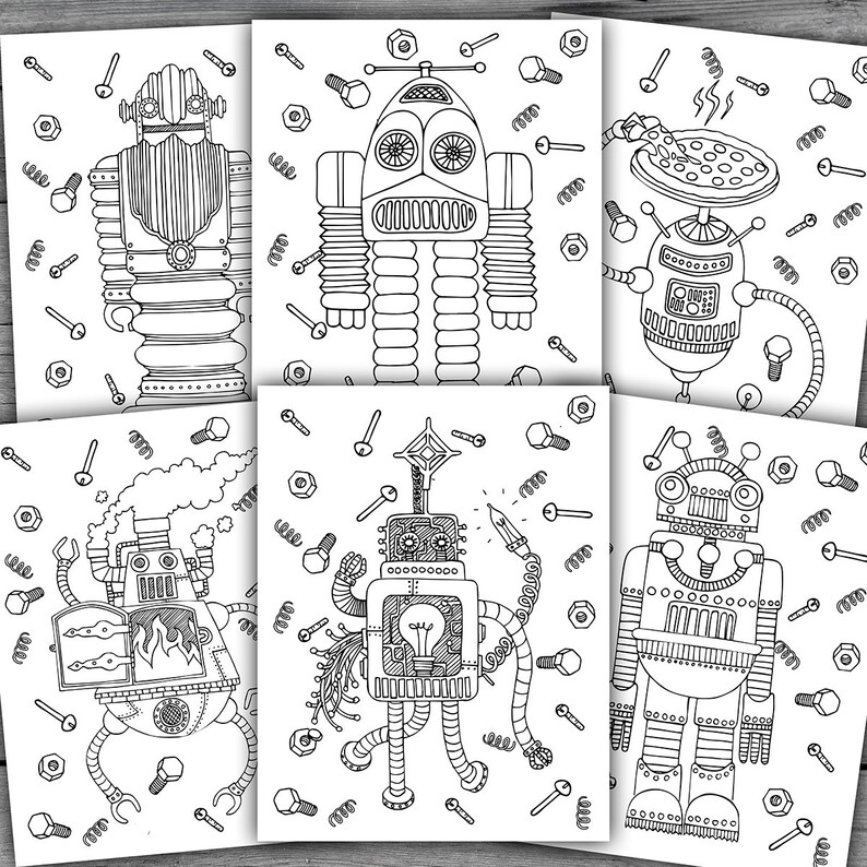 20 Printable Kids Robot Coloring Page Worksheets Activity - Etsy