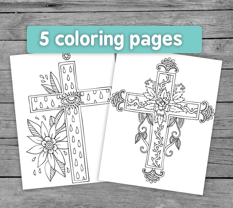 5 Printable Christian Cross Coloring Page Worksheets for Kids - Etsy