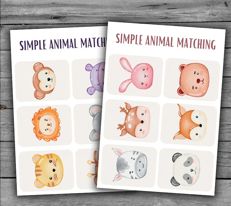 12 Printable Memory Card Game for Kids Watercolor Animal Matching Cards ...