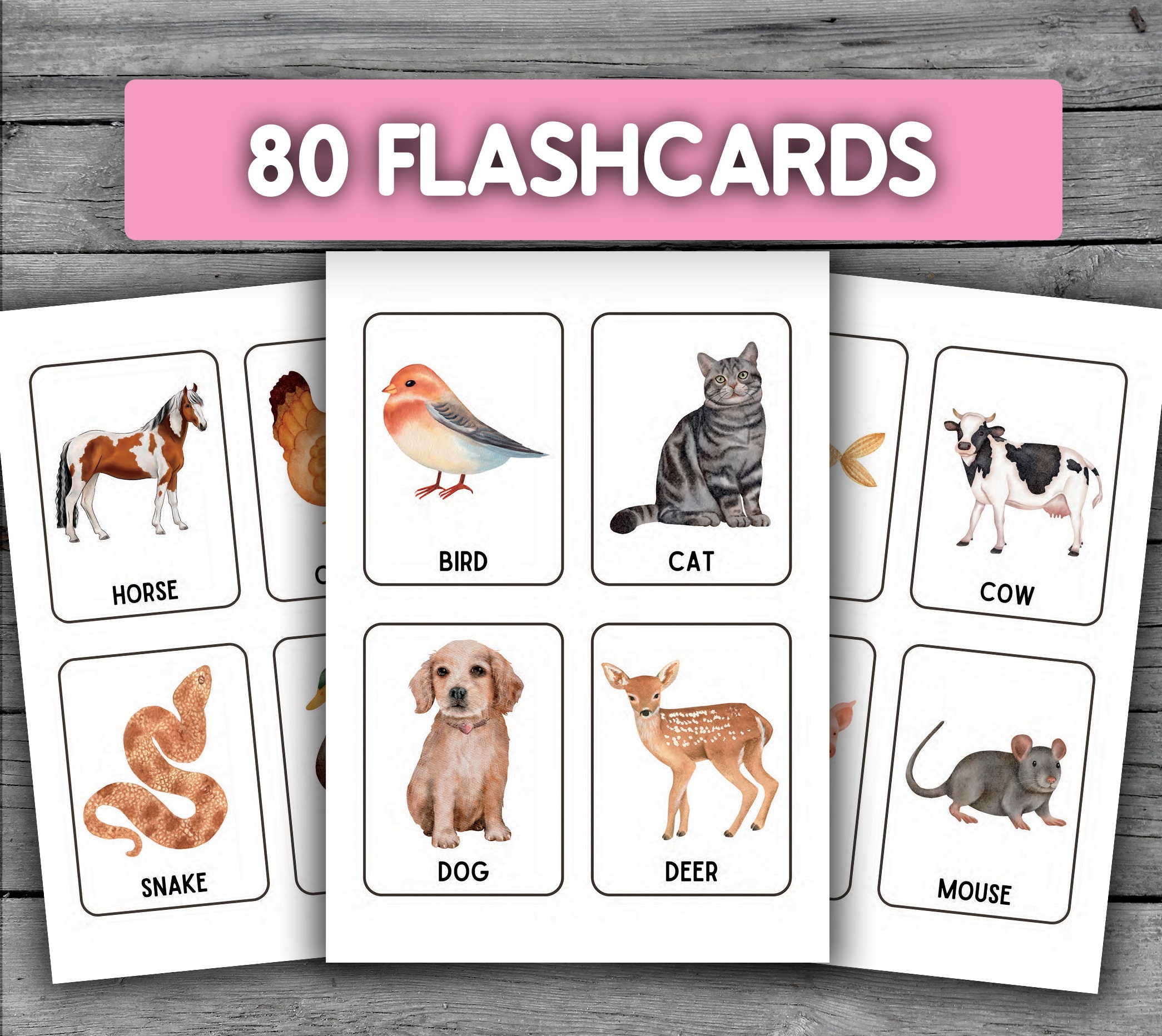 80 Animal Flashcards for Kids and Toddlers Printable Cards for ...