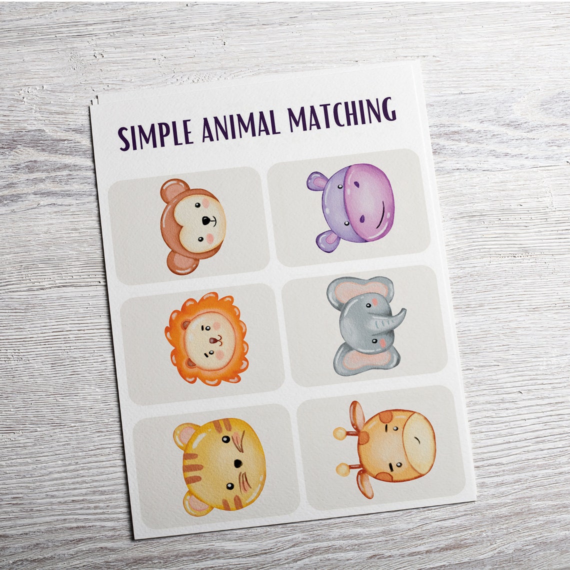 12 Printable Memory Card Game for Kids Watercolor Animal Matching Cards ...