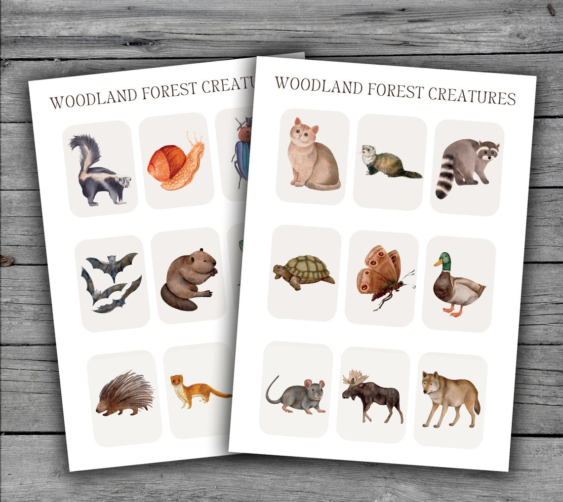 27 Printable Memory Card Game for Kids Watercolor Forest Animal ...