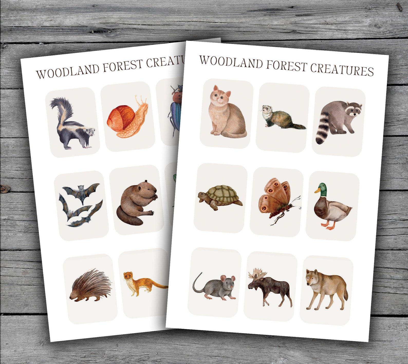 27 Printable Memory Card Game for Kids Watercolor Forest Animal ...