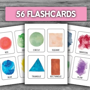 56 Printable Flashcards of Colors and Shapes for Toddlers Vocabulary ...