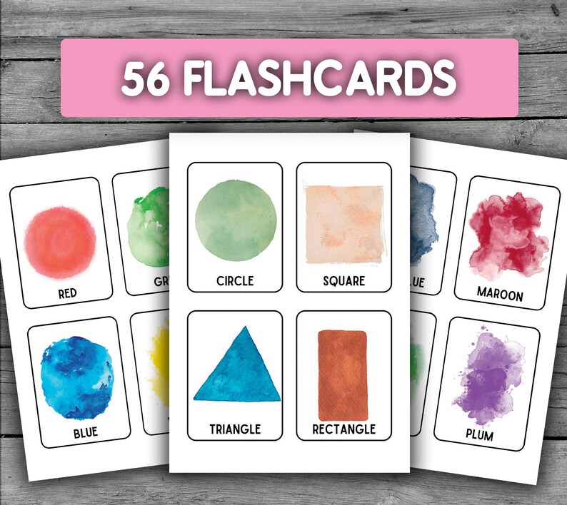 56 Printable Flashcards of Colors and Shapes for Toddlers Vocabulary ...