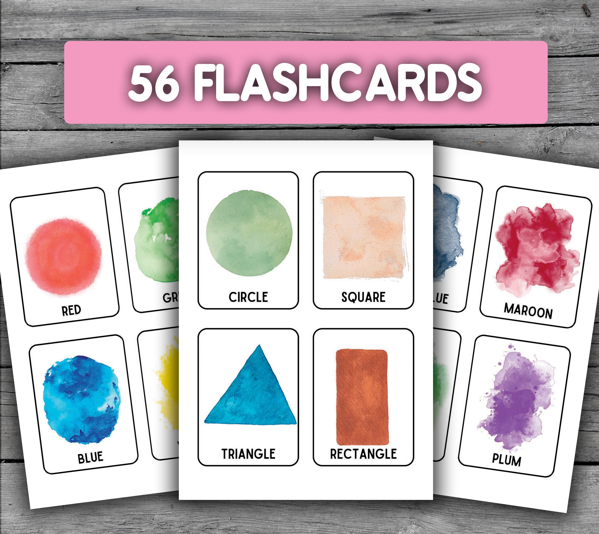 56 Printable Flashcards of Colors and Shapes for Toddlers Vocabulary ...