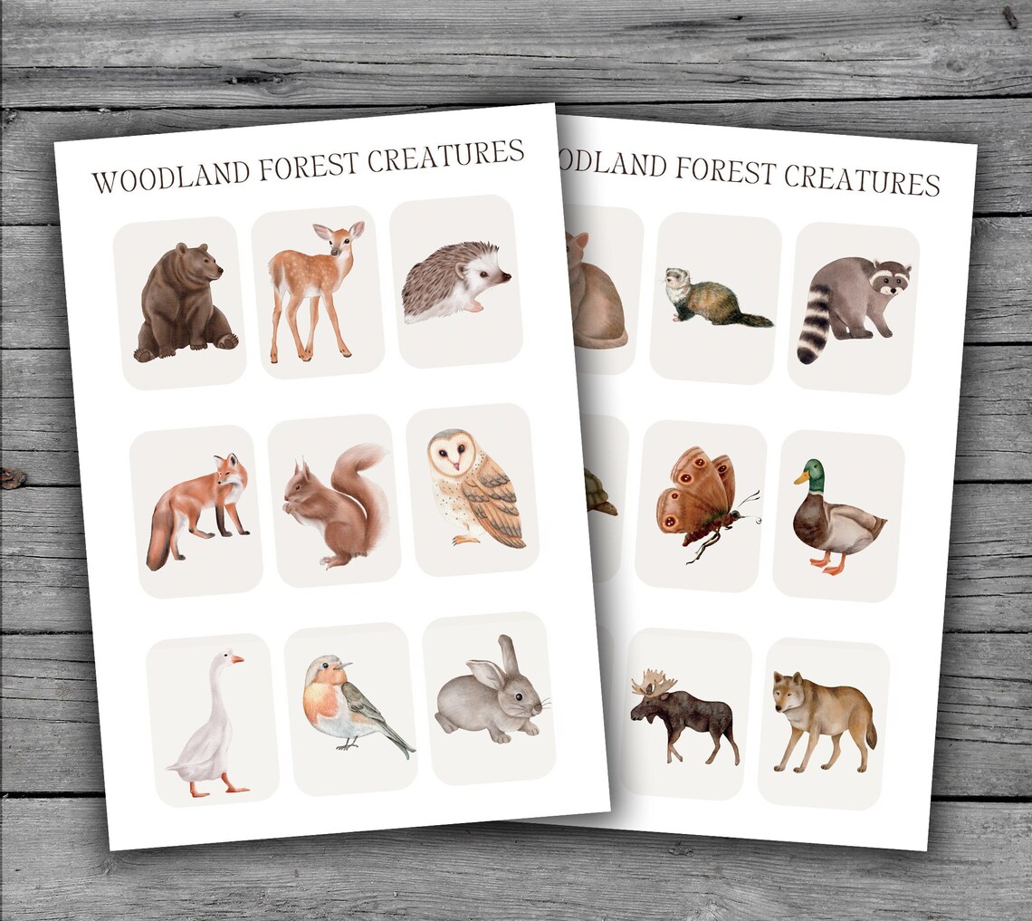 27 Printable Memory Card Game for Kids Watercolor Forest Animal ...