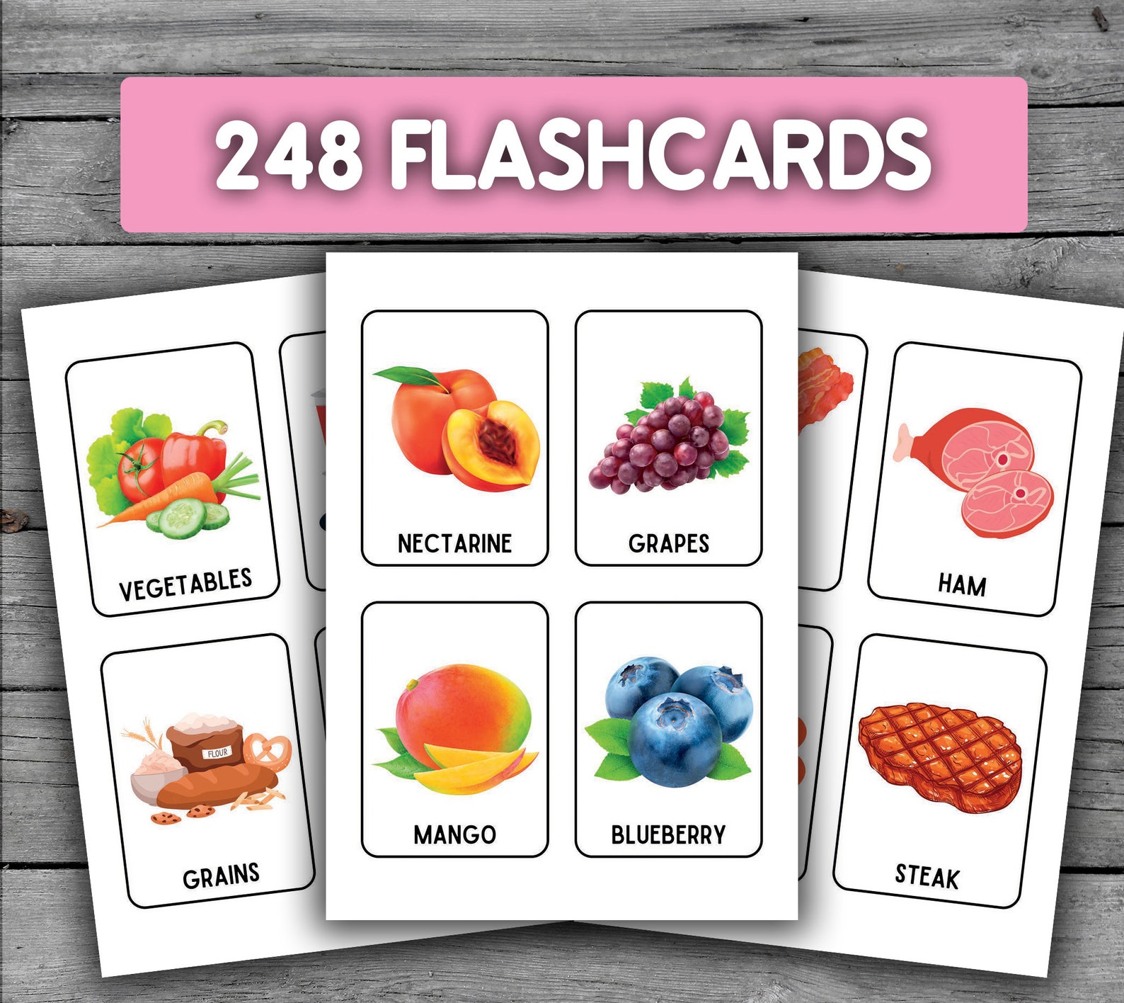 248 Food Flashcards for Kids and Toddlers Printable Cards for ...