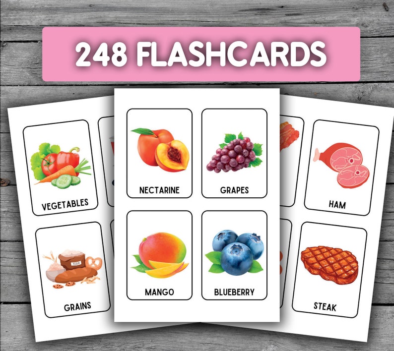 248 Food Flashcards for Kids and Toddlers Printable Cards for ...