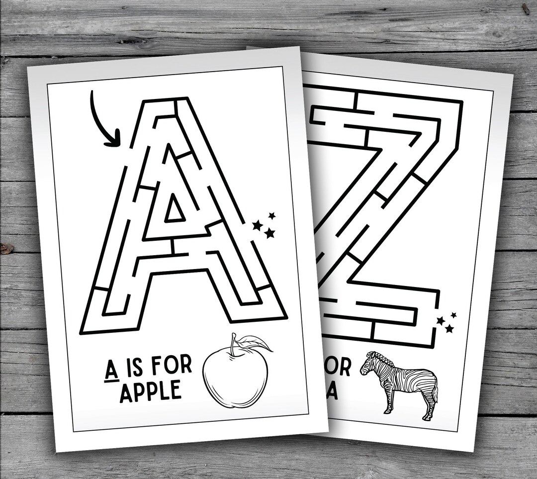 26 Printable Alphabet Maze Coloring Page Worksheets for Kids: Preschool ...