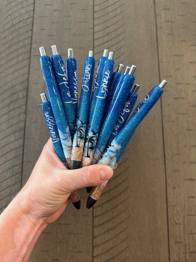 Custom Beach Wave/ Palm Tree Epoxy Pens - Etsy