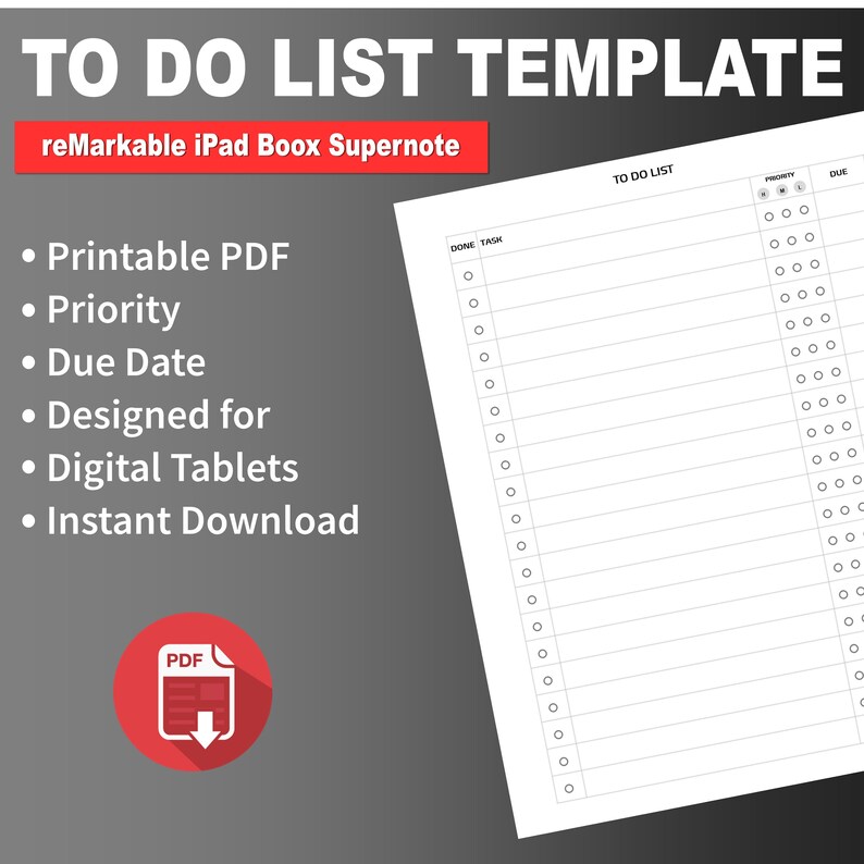 Digital to Do List Template Digital Download Remarkable Boox Supernote ...