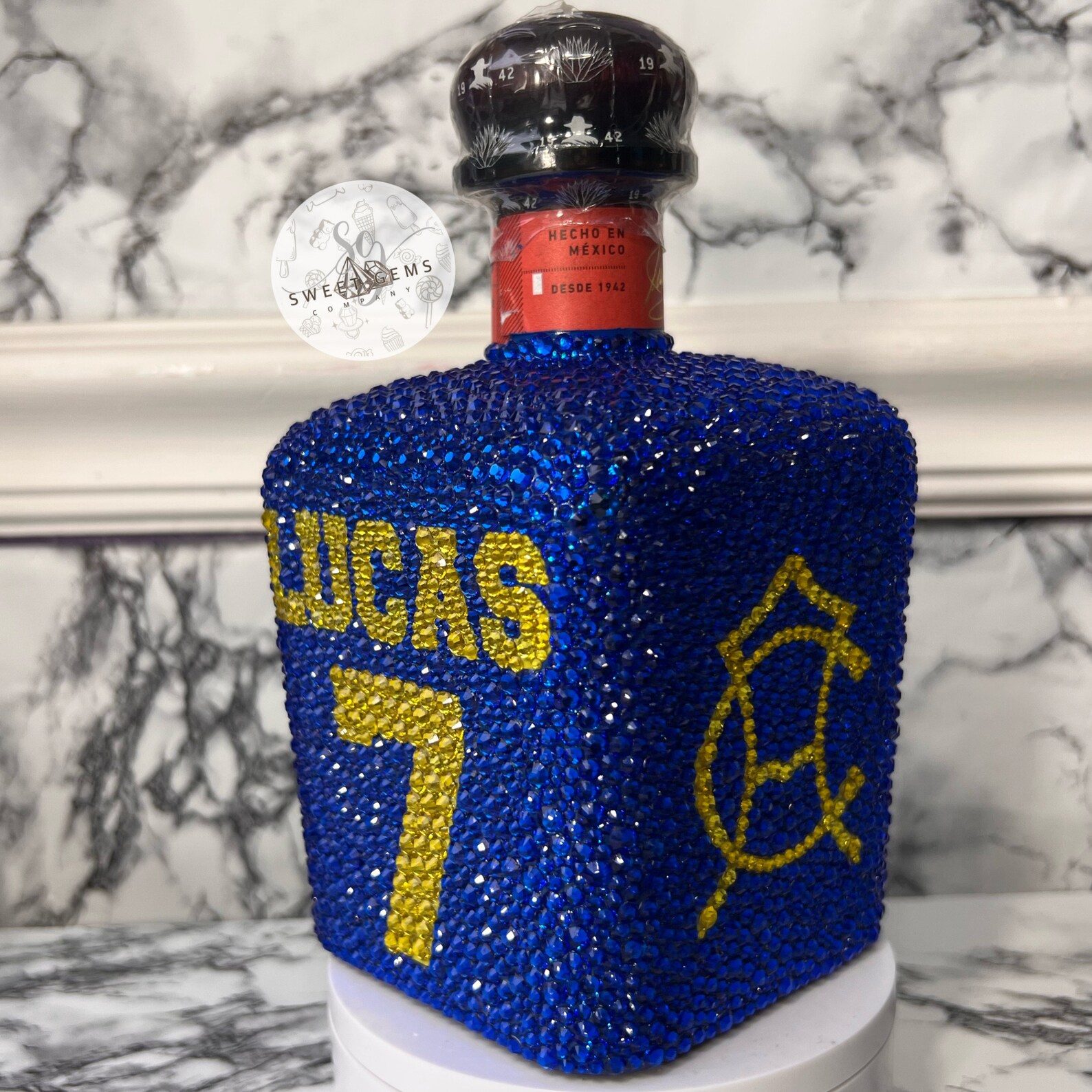 Bedazzled Tequila Bottle 750ml (EMPTY), Club America Bottle, Azul Crema ...