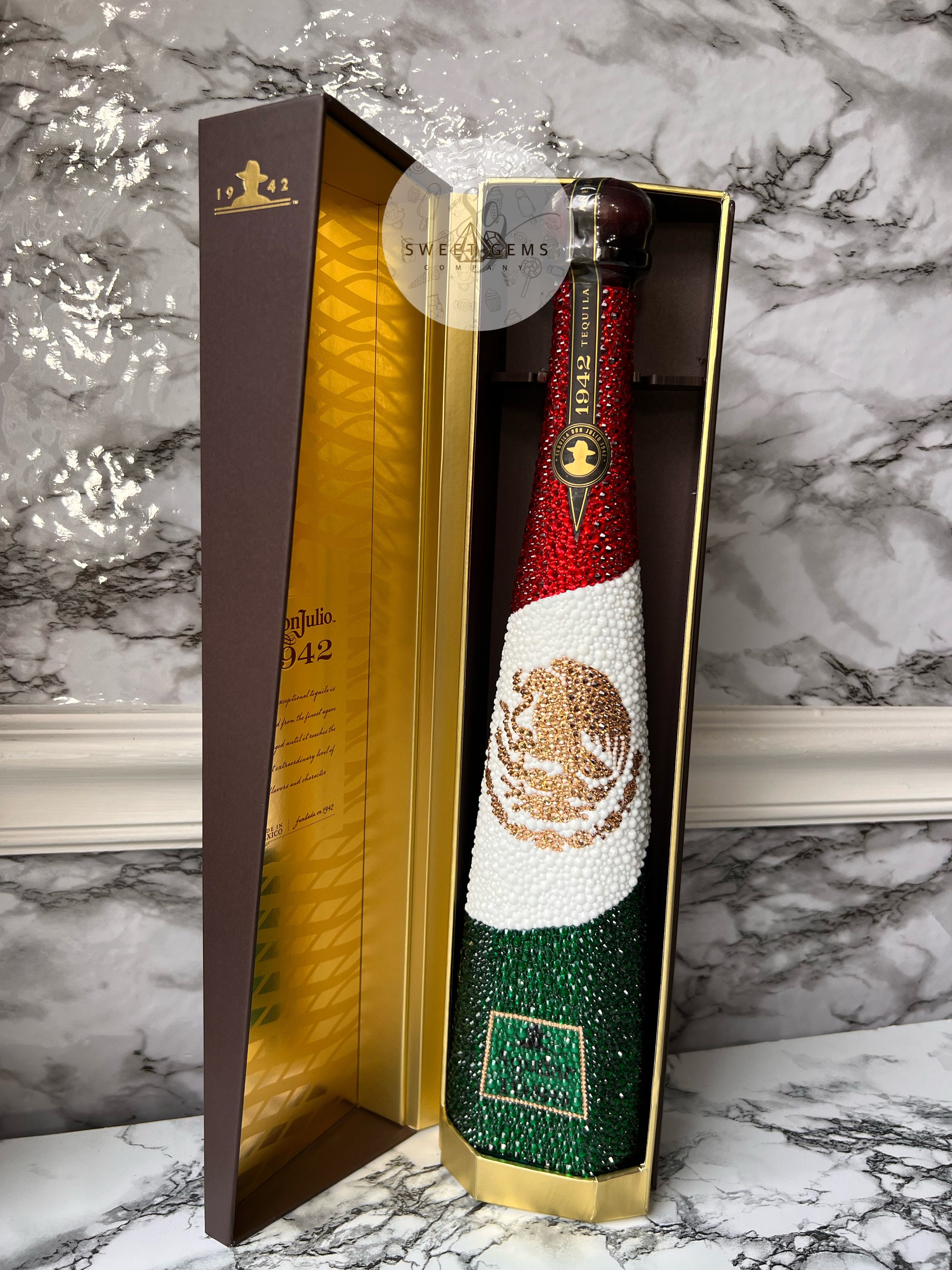 Bedazzled Mexico Tequila Bottle 1942 (EMPTY), Mexico Flag Bottle ...