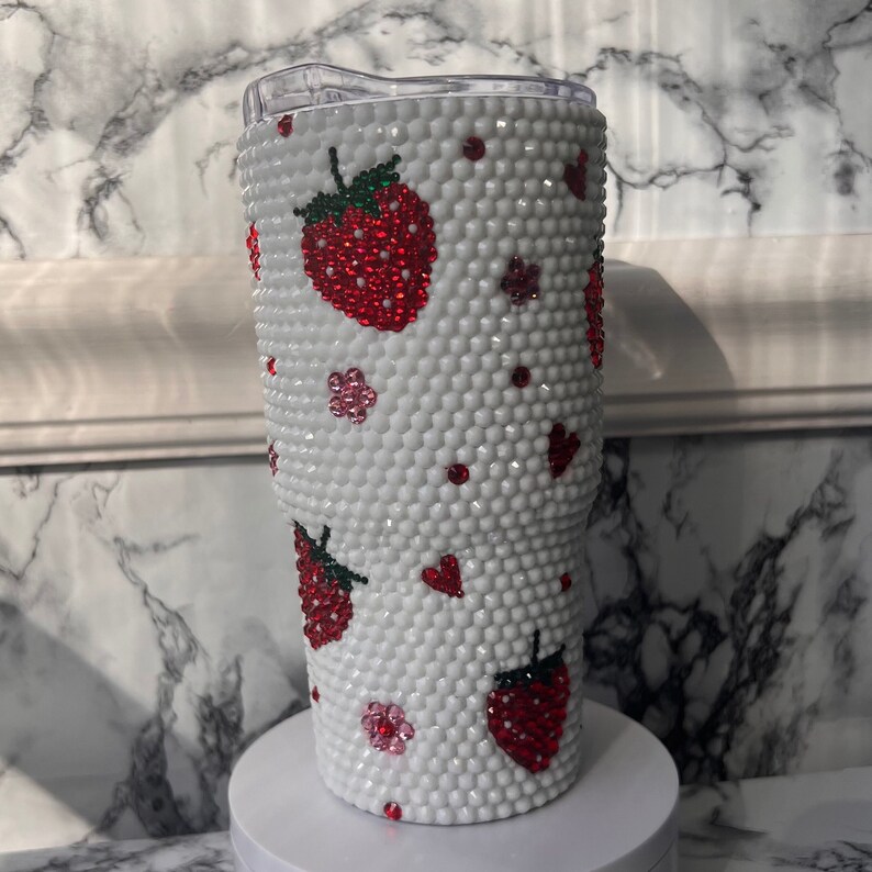 Strawberry Rhinestone Tumbler, Strawberry Custom Cup, Strawberry ...
