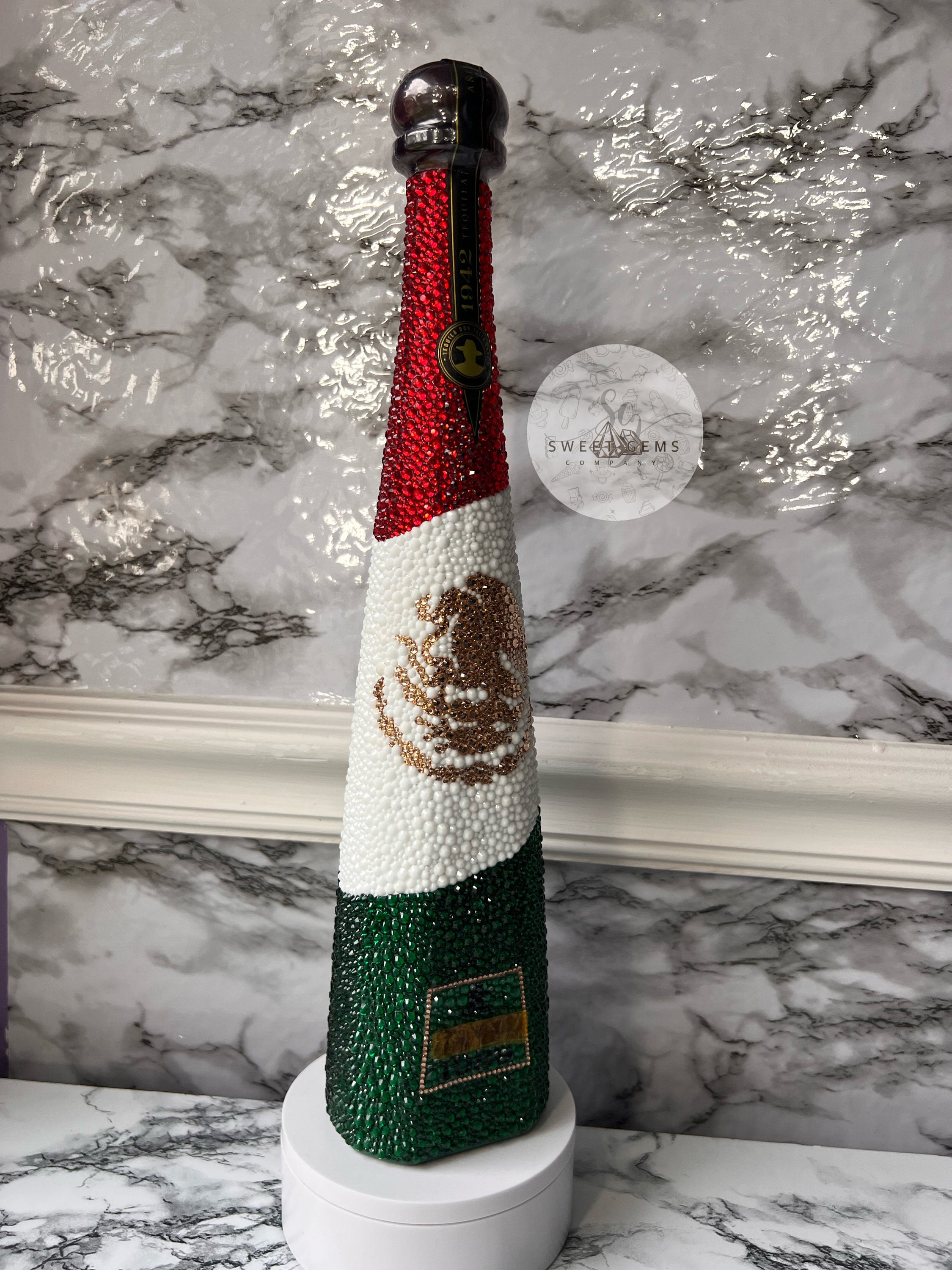 Bedazzled Mexico Tequila Bottle 1942 EMPTY, Mexico Flag Bottle, Mexico ...