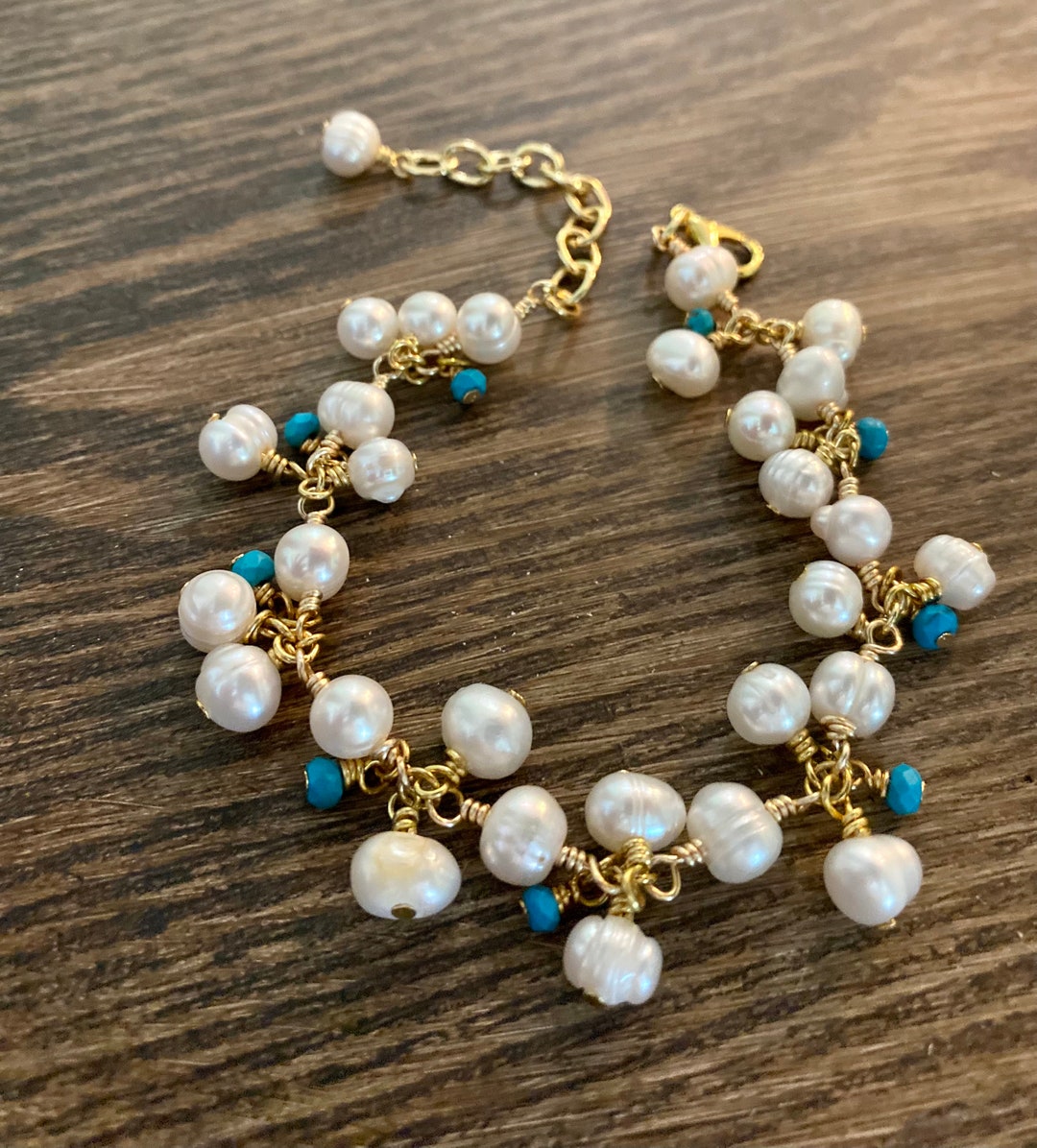 Cultured Freshwater Pearl Howlite Cluster Bracelet, Wedding White and ...