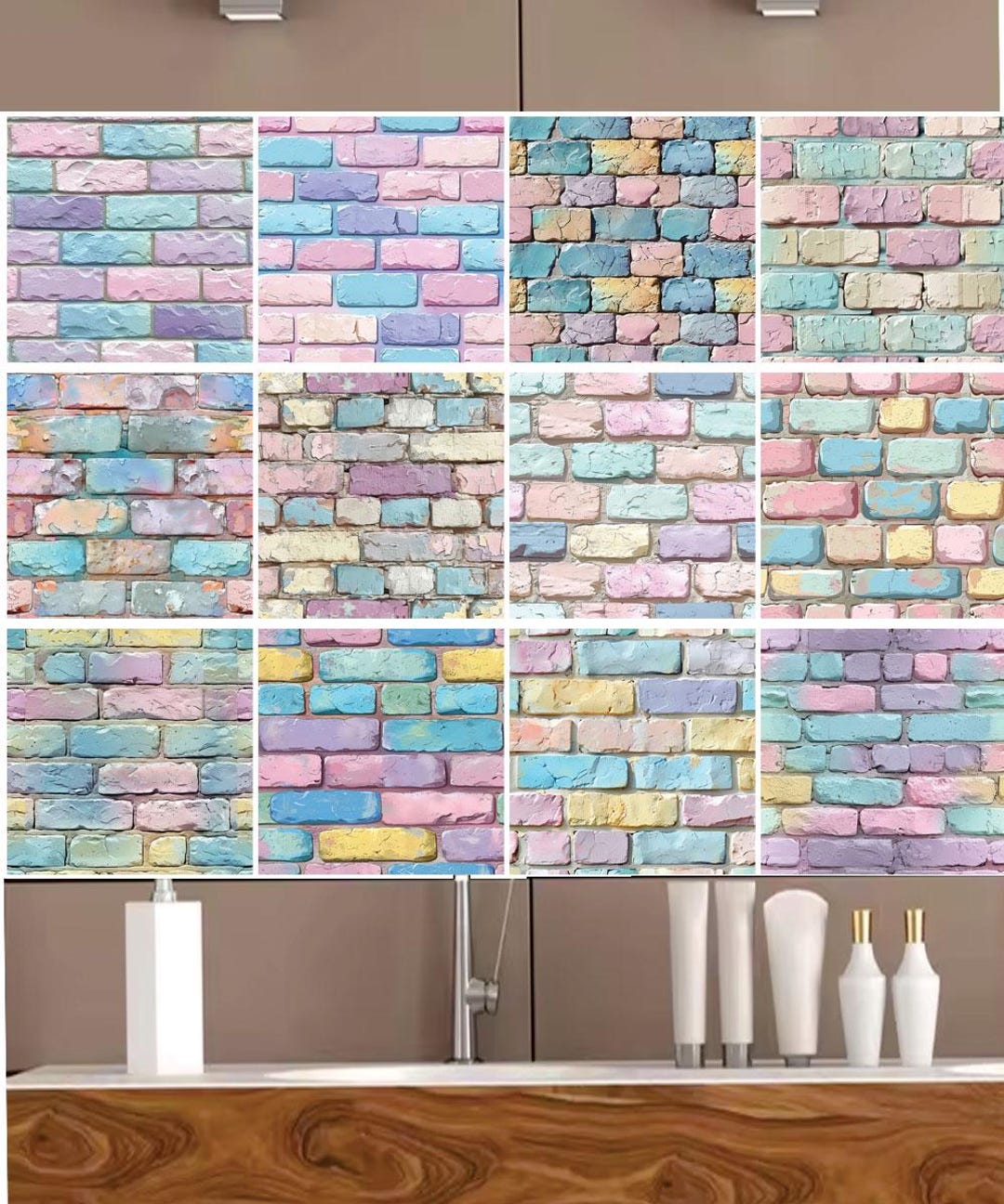 24x Mixed Pastel Bricks Peel and Stick Vinyl Tiles Stickers Kitchen ...