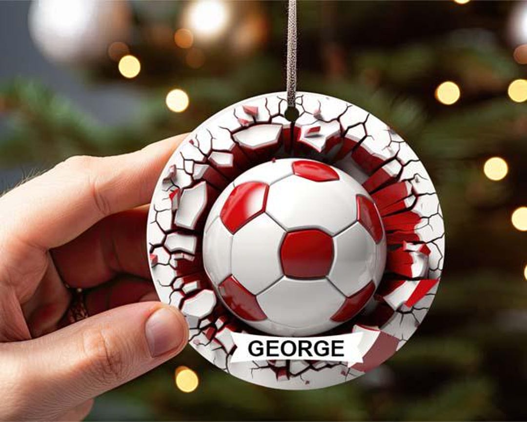 Personalised Christmas Football Acrylic Christmas Bauble, Christmas Eve ...