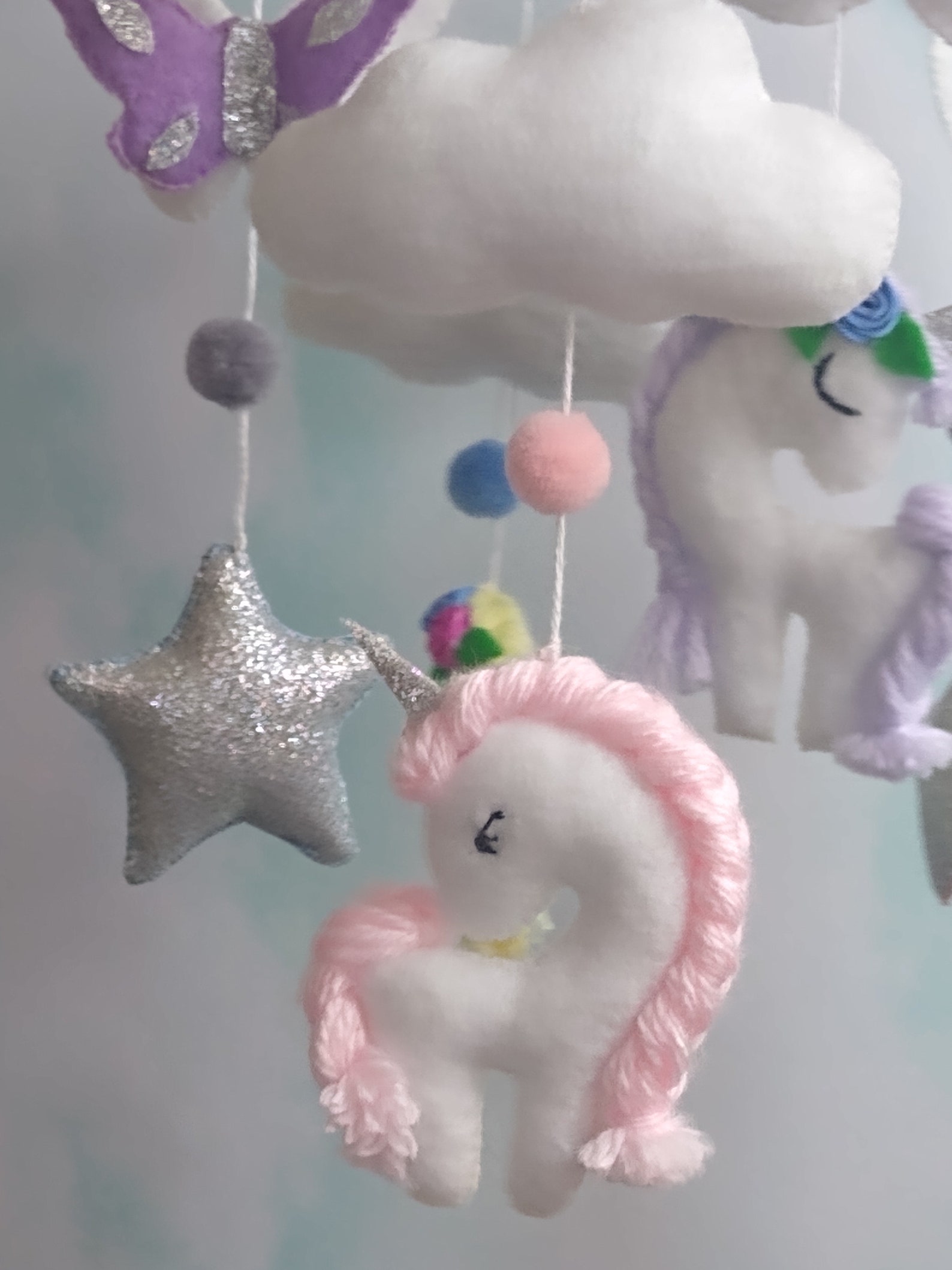 Unicorn Mobile/ Baby Girl Mobile/felt Ball Mobile/ Handmade Unicorn ...
