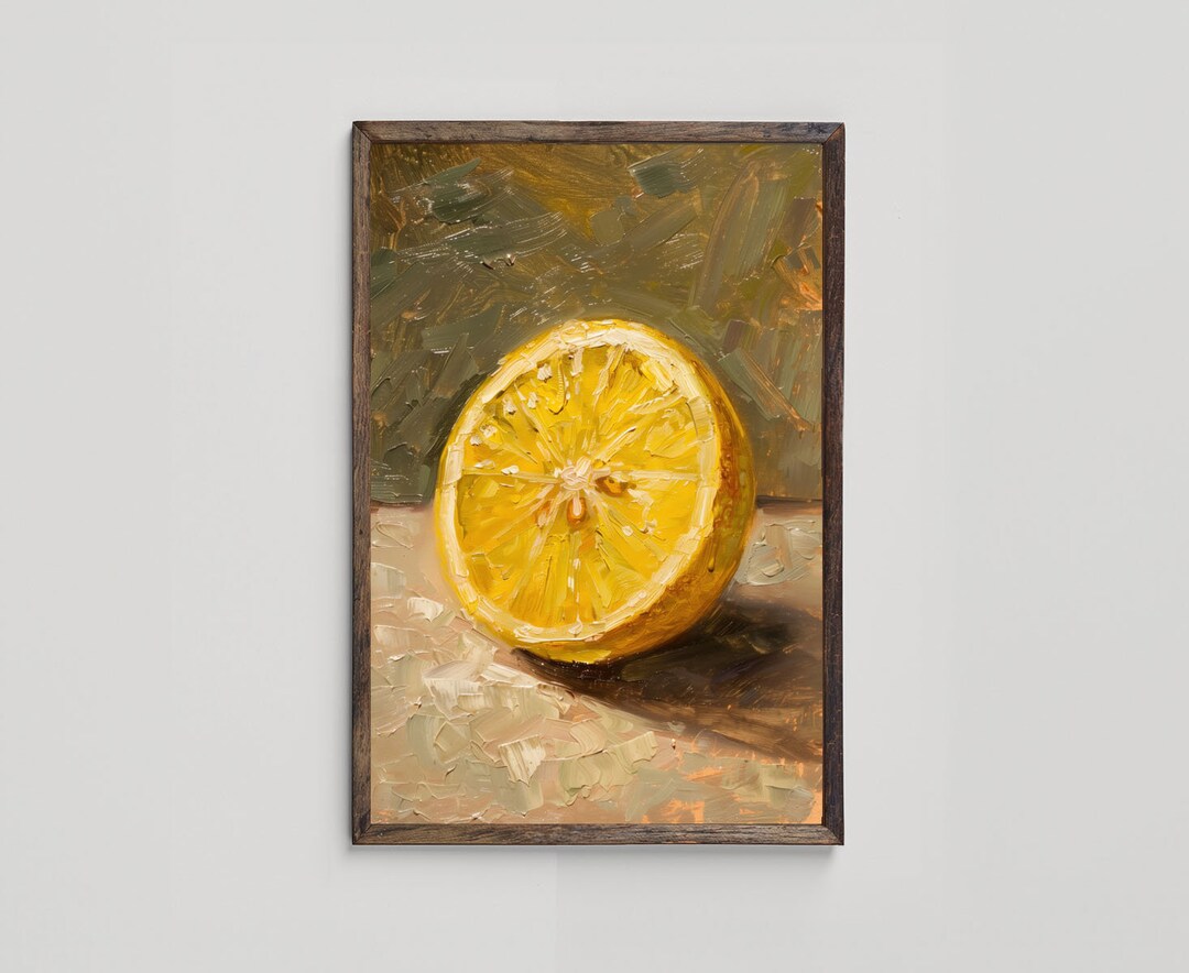 Vintage Lemon Art, Citrus Fruit Painting, Printable Kitchen Art ...