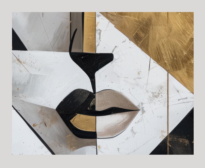 Abstract Woman Face Printable Art, Geometric Gold and Black Wall Art ...