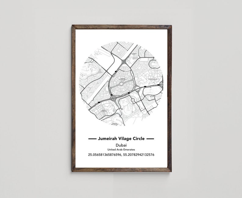 Jumeirah Village Map Art, Stylish Dubai Neighborhood Printable Wall Art ...