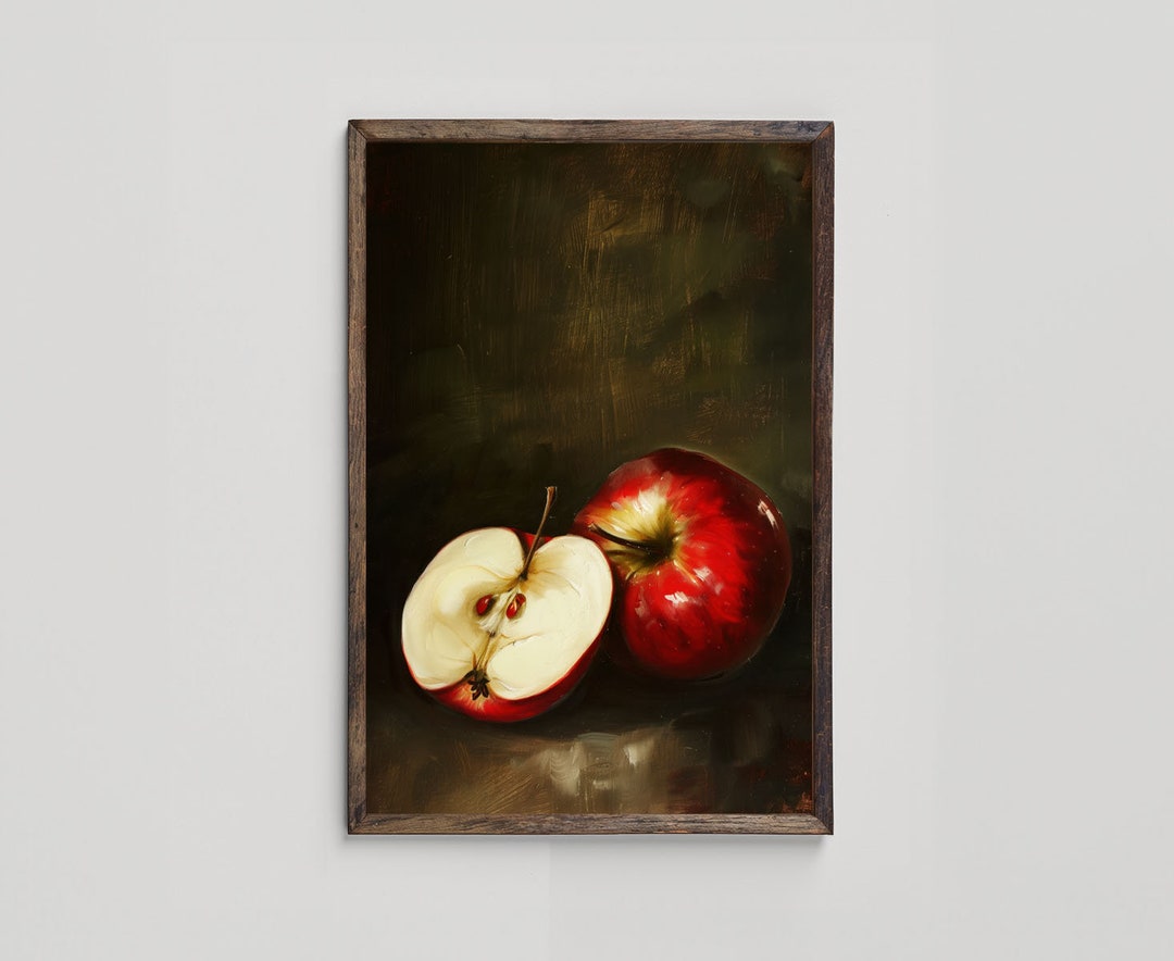 Vintage Apple Art, Red Apple Fruit Art, Printable Kitchen Art ...