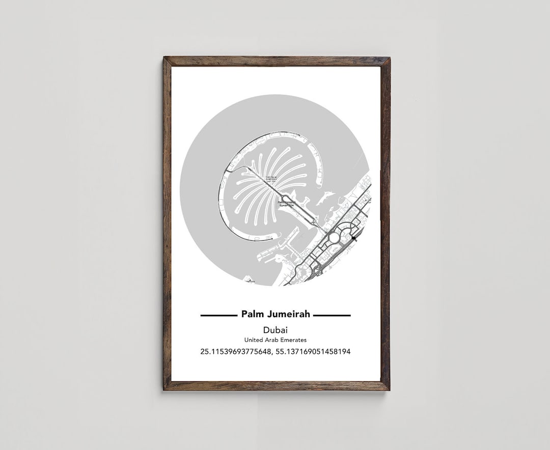 Palm Jumeirah Map Print, GPS Work, Dubai Neighborhood Printable Wall ...