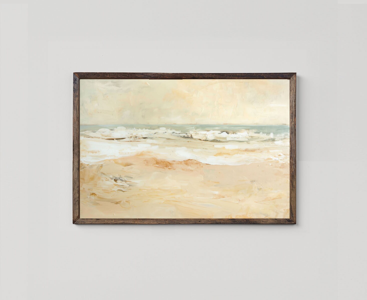 Beige and Blue Coastal Beachscape Wall Art, Soft Toned Seashore Art ...