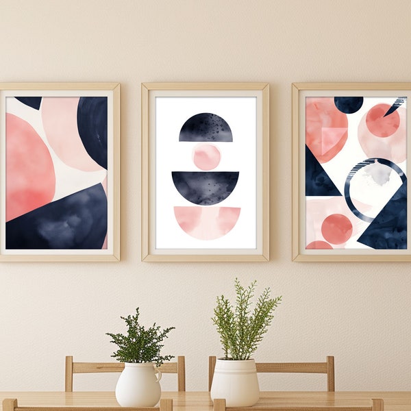 Coral Navy Wall Art - Etsy