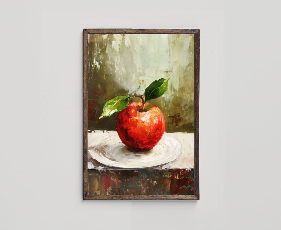 Vintage Apple Art, Red Apple Fruit Art, Printable Kitchen Art ...