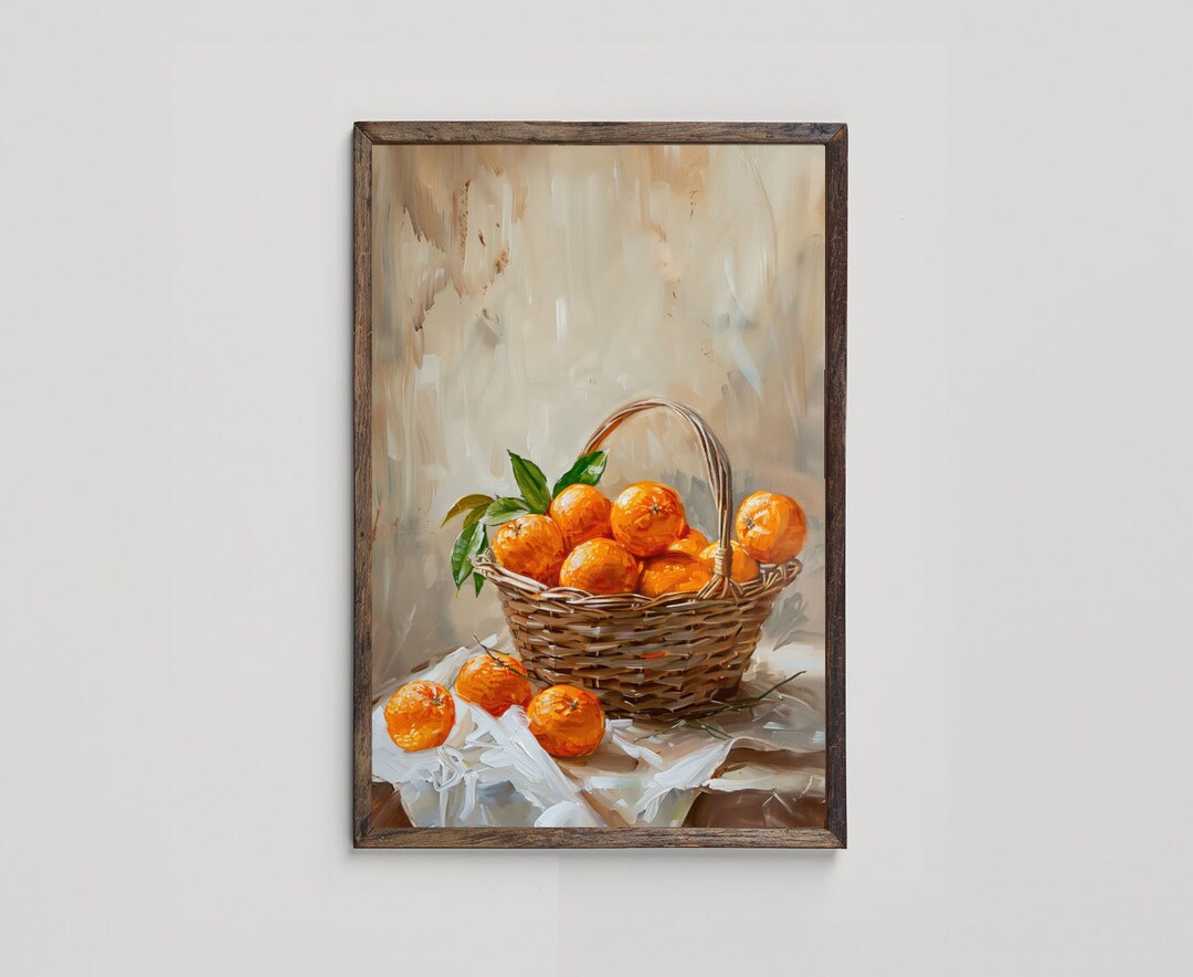 Rustic Citrus Basket Printable Wall Art, Tangerine Still Life, Kitchen ...
