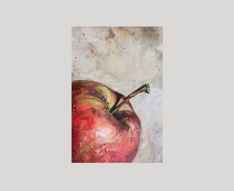 Vintage Apple Art, Red Apple Fruit Art, Printable Kitchen Art ...