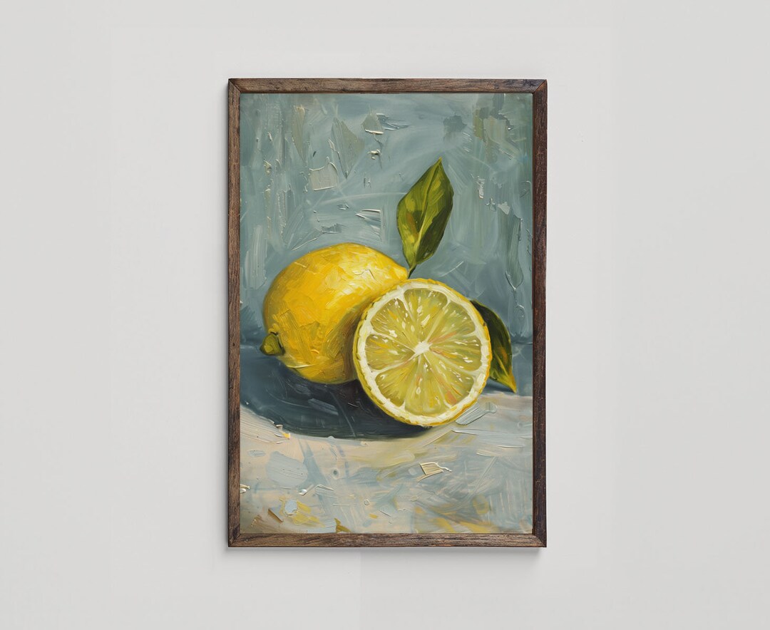 Vintage Lemon Art, Citrus Fruit Painting, Printable Kitchen Art ...