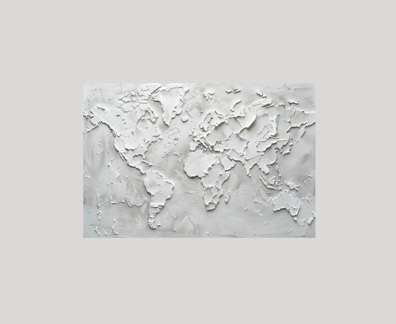 Modern White World Map, Textured Global Wall Art, Contemporary ...